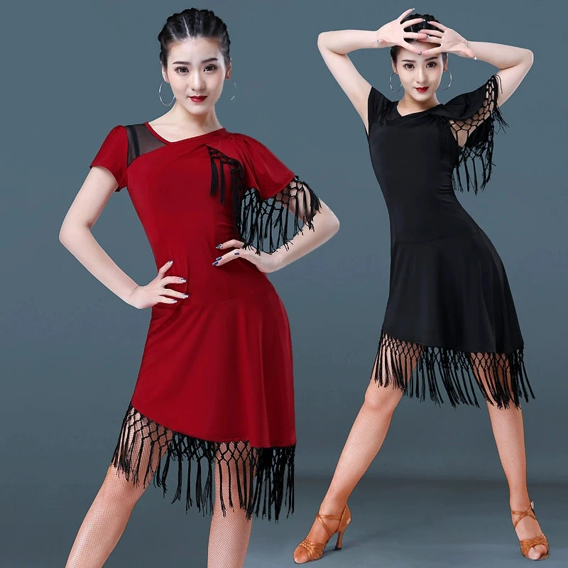 Large-Size-Cabaret-Tassel-Red-Dress-Latin-Dance-Stage-Costume-One-Piece ...