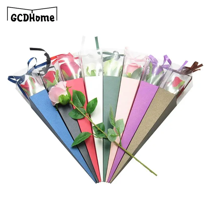 1pc Triangular Cone Shaped Rose Flower Box Single Bouquet Packing Box ...