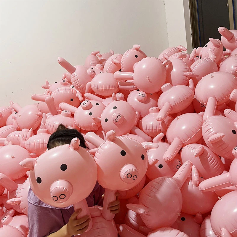 Inflatable PVC Flesh Colored Pig Head Stick Balloons Pig Ball Hammer ...