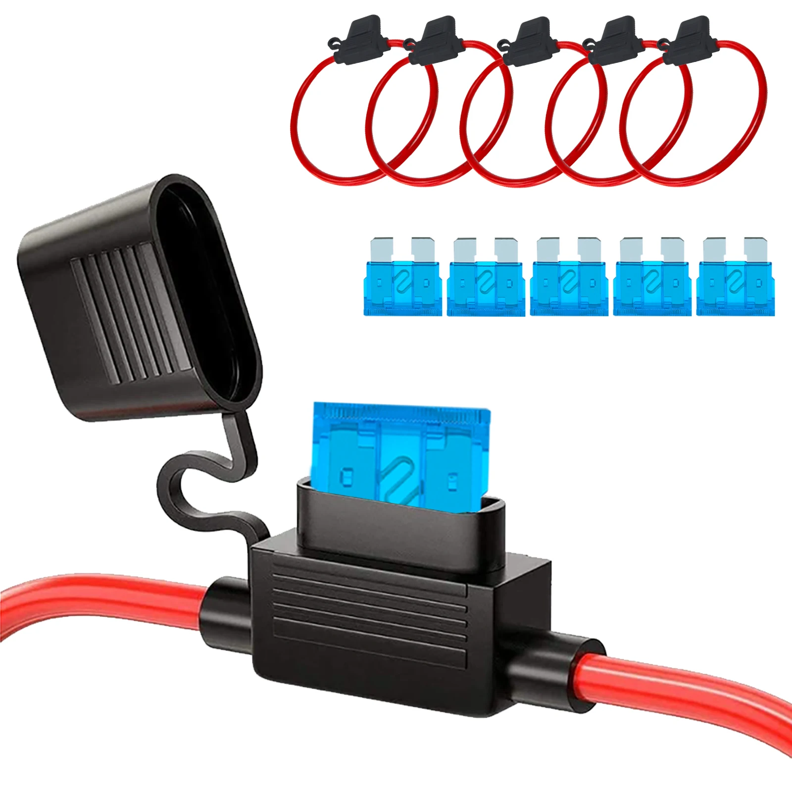 5Pcs 14 AWG Inline Fuse Holder Kit Waterproof 12V Automotive Blade Fuse ...