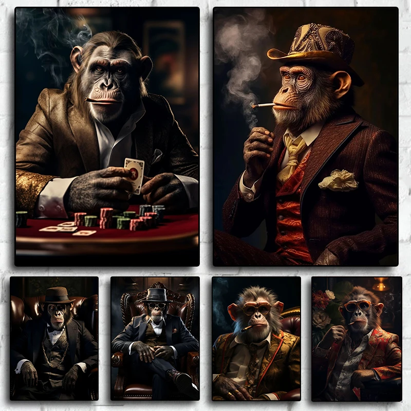 Gangster-Monkey-Smoking-A-Cigarette-Posters-Prints-Canvas-Painting ...