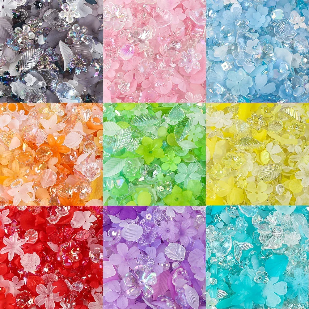 Mixed-Beads-Style-Matte-Acrylic-Solid-Color-Flower-Beads-For-Jewelry ...