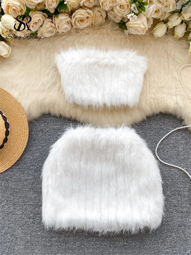 SINGREINY-Conjunto-de-dos-piezas-para-mujer-Top-corto-sin-tirantes-y ...