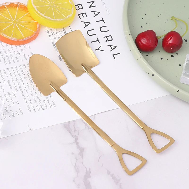 2Pcs-Set-Stainless-Steel-Flat-Shovel-Point-Spoons-Coffee-Tea-Spoon-Ice ...