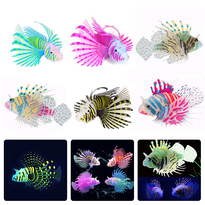 Aquarium-Artificial-Luminous-Lionfish-Fish-Tank-Landscape-Silicone-Fake ...