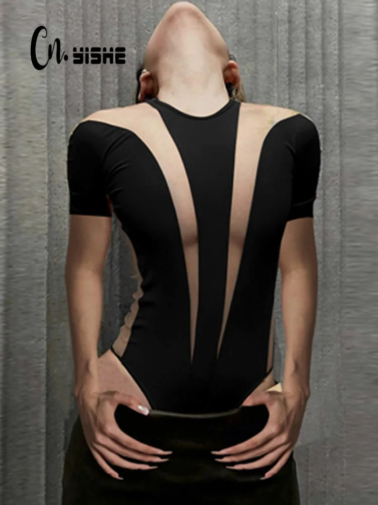 CNYISHE-Sexy-Mesh-Patchwork-Bodysuits-Sheath-Overalls-Tees-Tops-Short ...