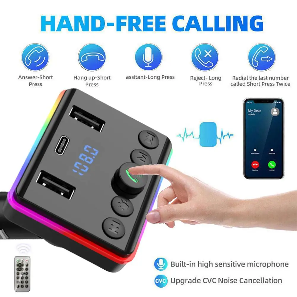 Black-Car-Bluetooth-FM-Transmitter-PD-Type-C-Dual-USB-Modulator-Light-3 ...