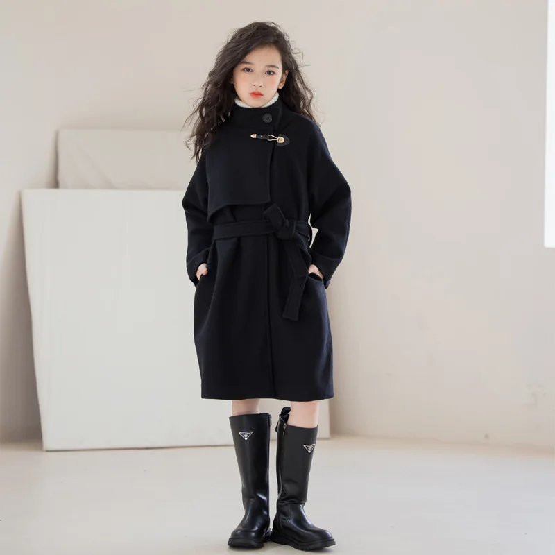 Girls-Winter-Wool-Coat-Mid-length-Double-faced-Tweed-Overcoat-for-Kids ...
