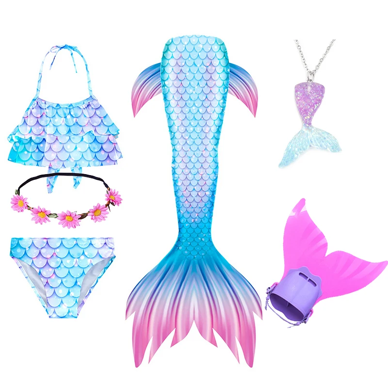 6PCS with Fin Kids Girl Swimming Mermaid Tail Dress Anime Halloween ...
