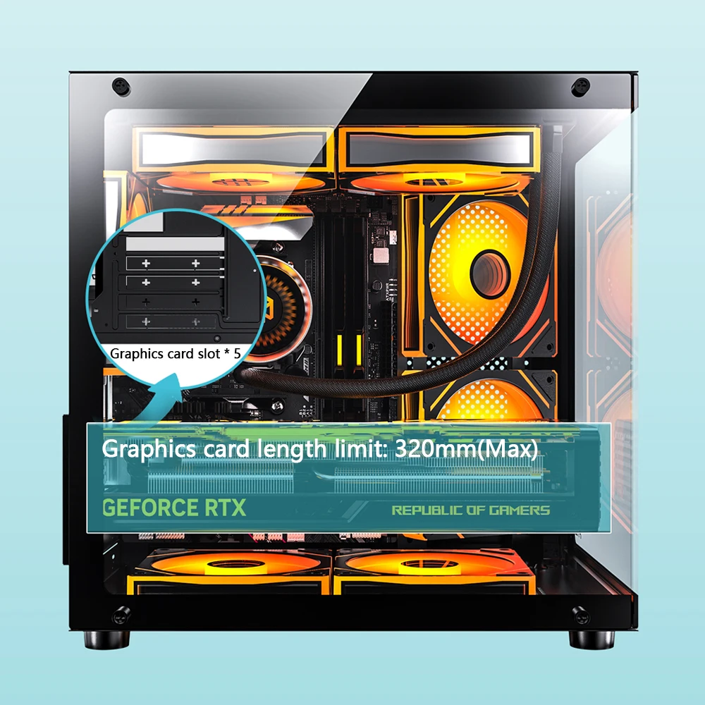 PADO YL M-ATX Gaming PC Case Desktop 270° Sea View Room Computer Case Without A-pillar Double ...