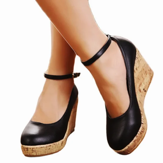 LIHUAMAO-cuñas de plataforma con punta redonda para mujer, zapatos de ...