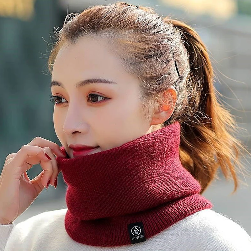 Knitted-Scarf-Winter-Warm-Snood-Scarves-Solid-Thicken-Wool-Fur-Neck ...