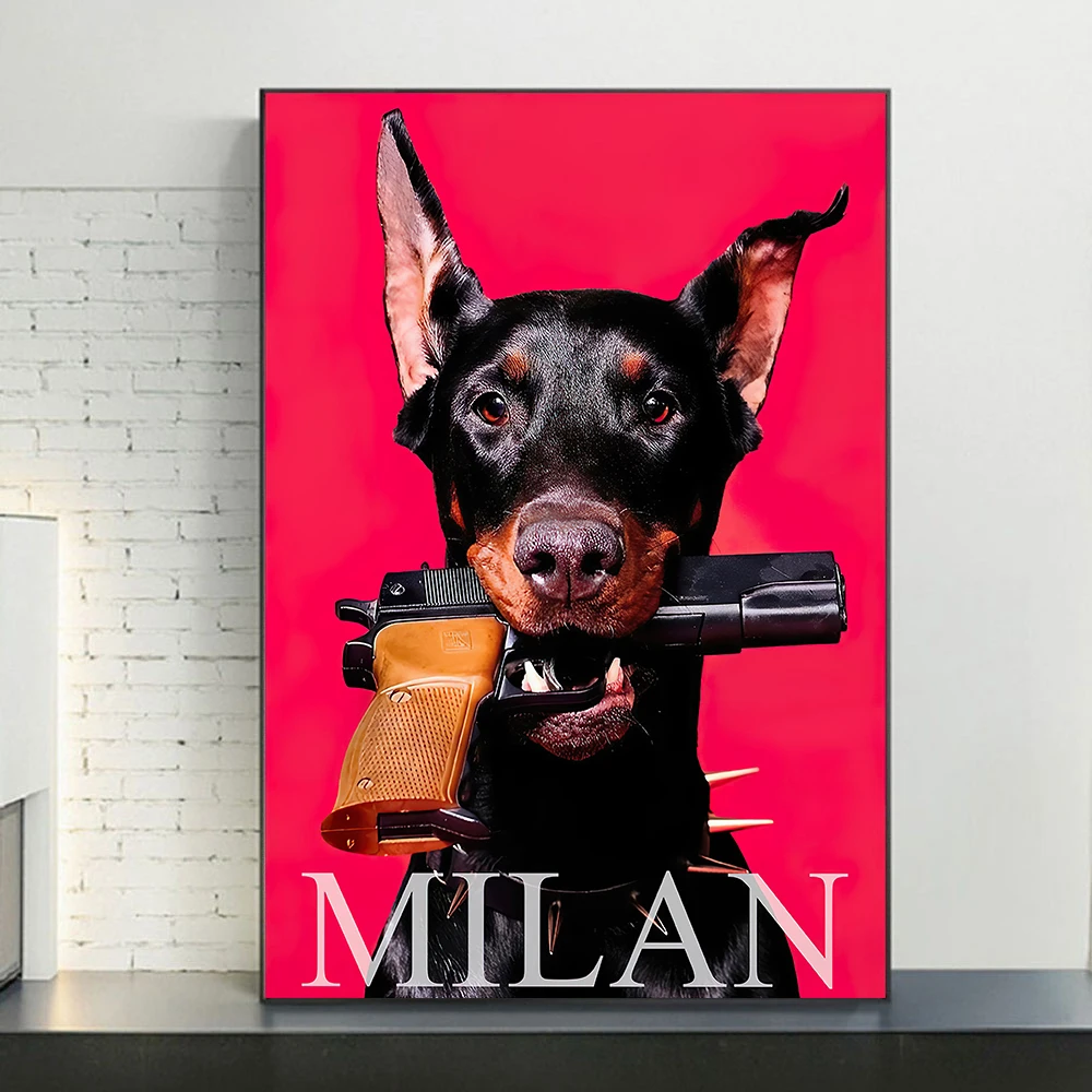 Dobermann-with-Gun-Poster-And-Prints-Modern-Fashion-Milan-Rome-Luxury ...