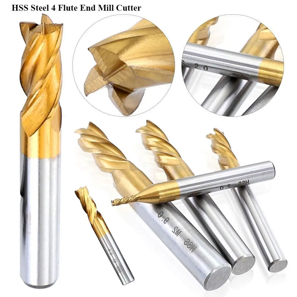 CNC Straight Shank Mill Cutter Woodworking Drill Bits 4 Flute End ...