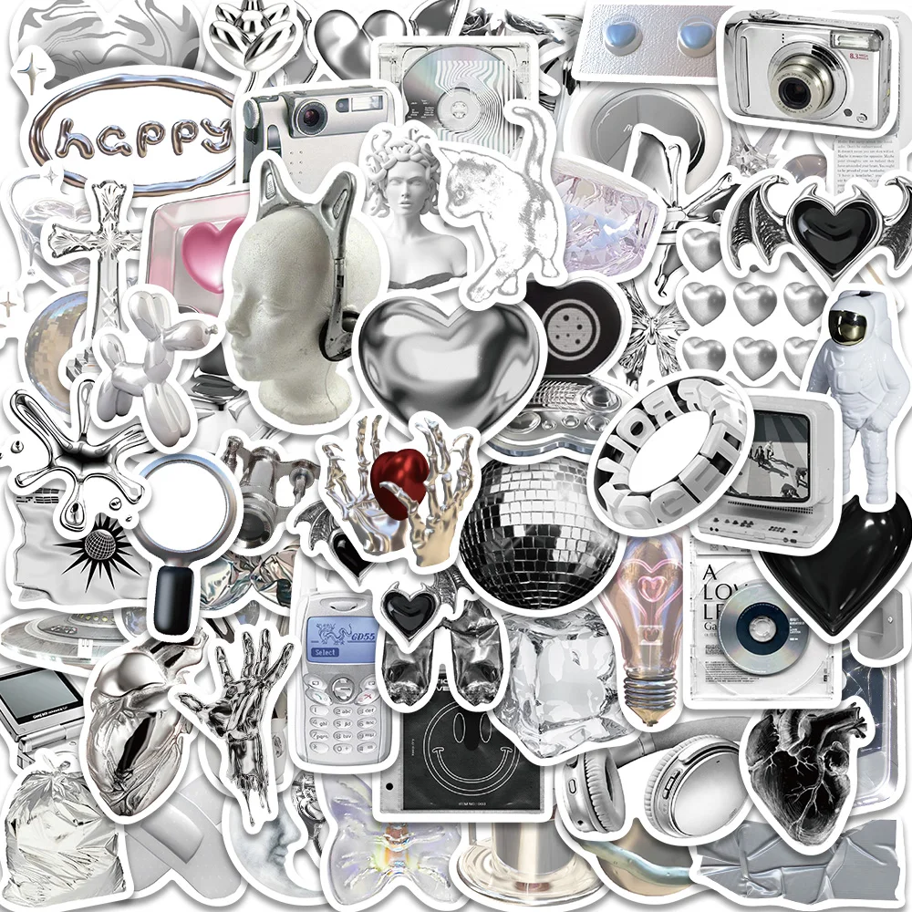 66PCS Ins Style Cool Silver Art Graffiti Stickers Aesthetic Cartoon ...