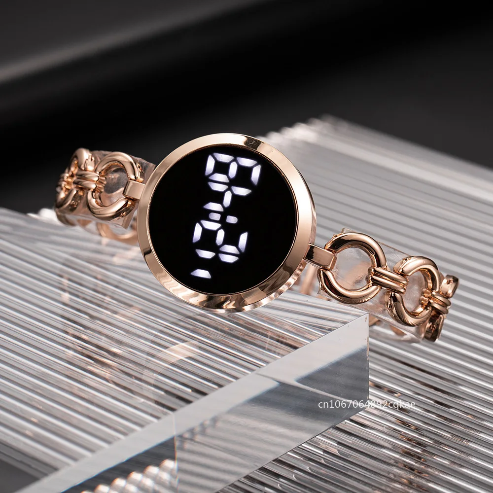 Simple Ladies Watches Rose Gold Stainless Steel Ladies Wristwatch LED ...