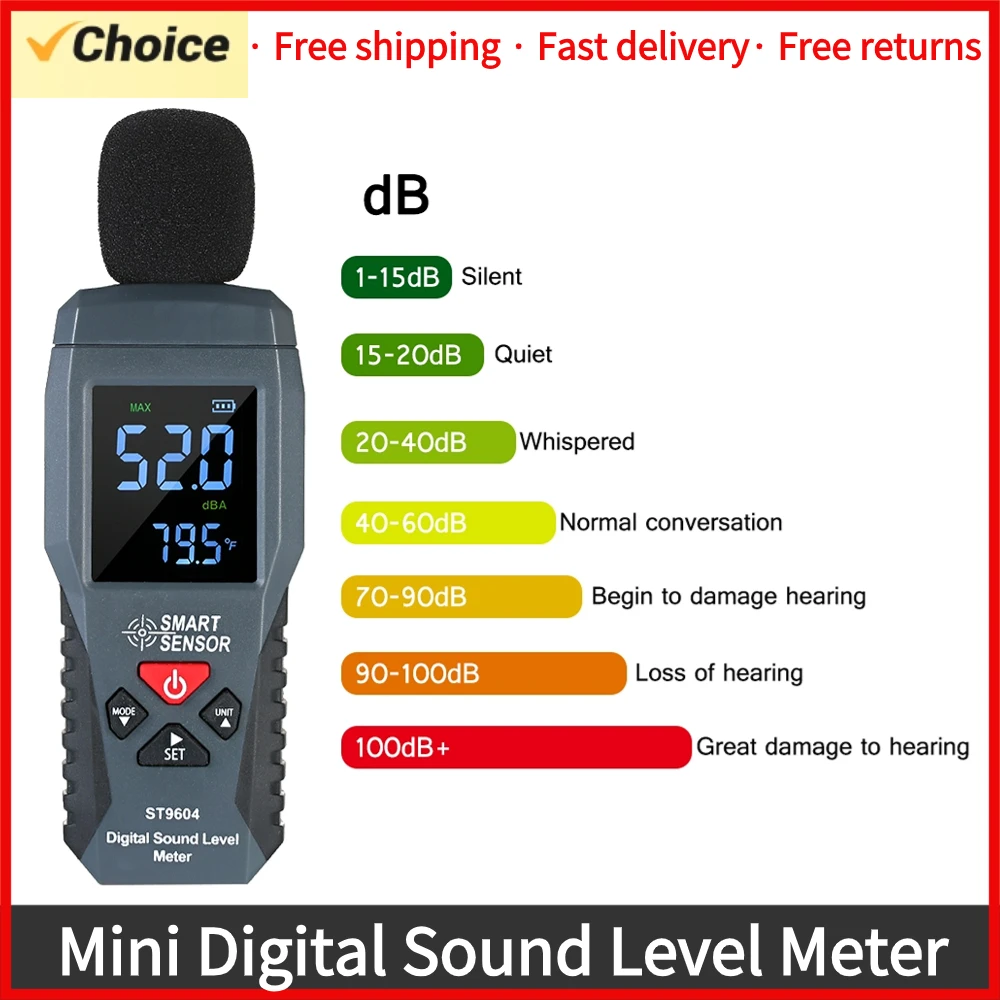 SMART-SENSOR-Digital-Sound-Level-Meter-30-130-dB-Decibel-Meter-LCD ...