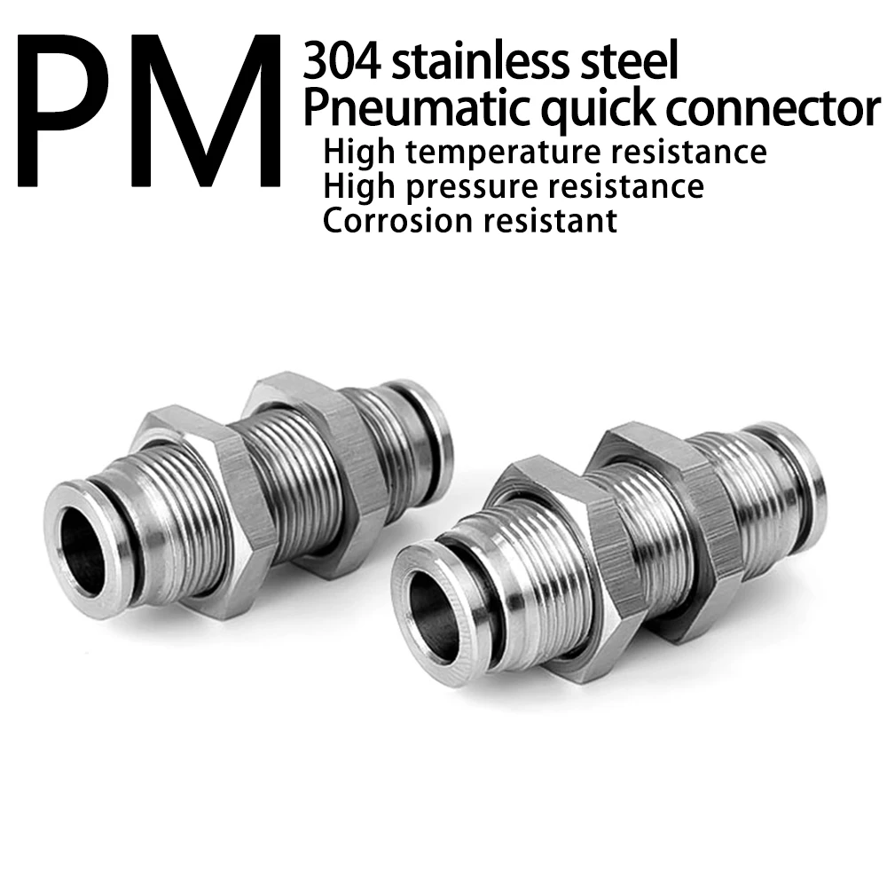 PM 304 Stainless Steel Pneumatic Connector Bulkhead Quick Connector 4 ...