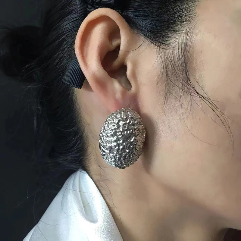 Statement-Trendy-Oval-Rough-Surface-Metal-Stud-Earrings-for-Women ...