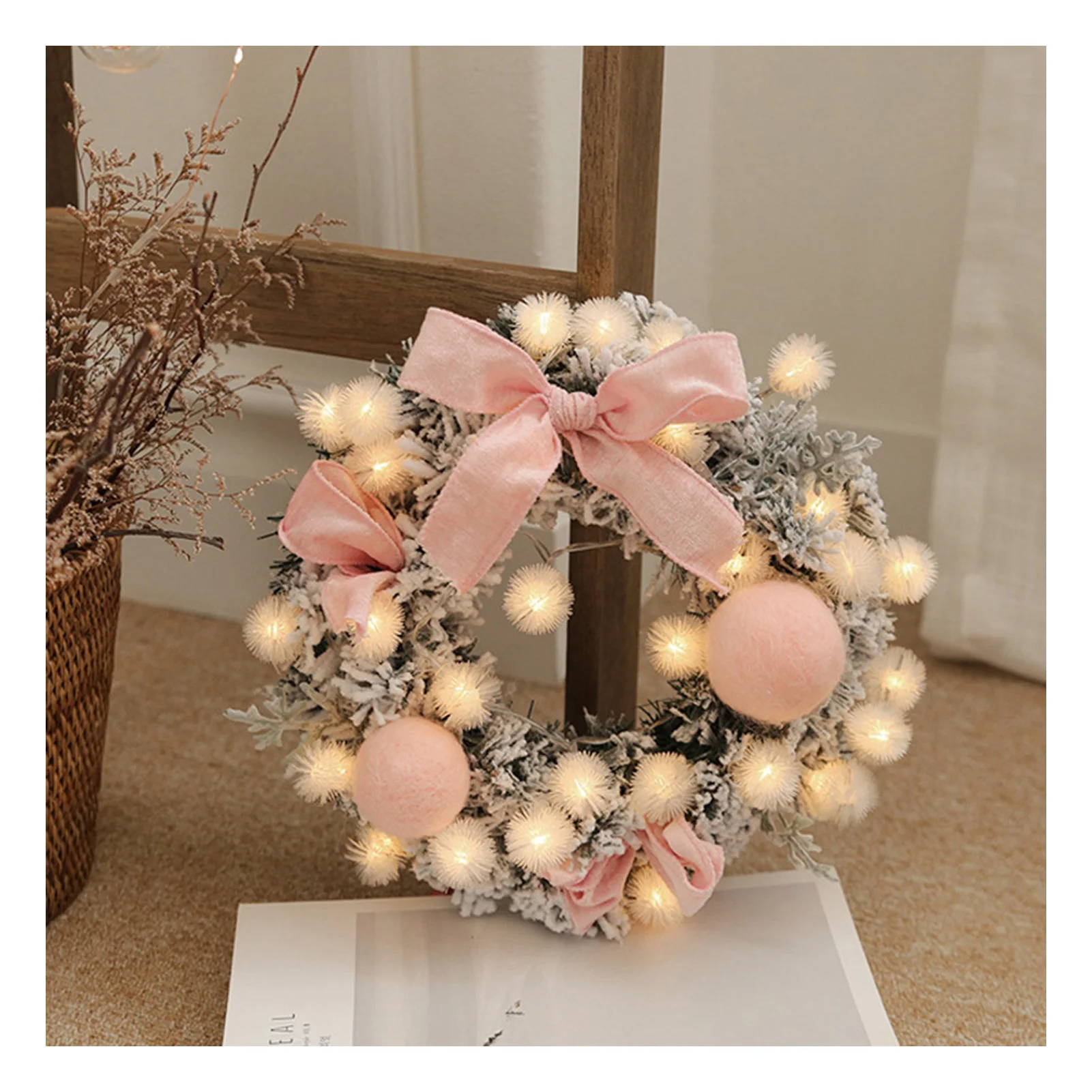 Flower Lighted Christmas Wreaths