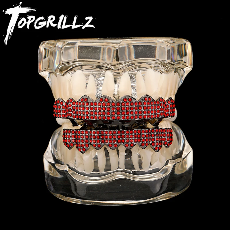 TOPGRILLZ Hip Hop Teeth Grillz Iced Out Micro Paved Green Red Cubic ...