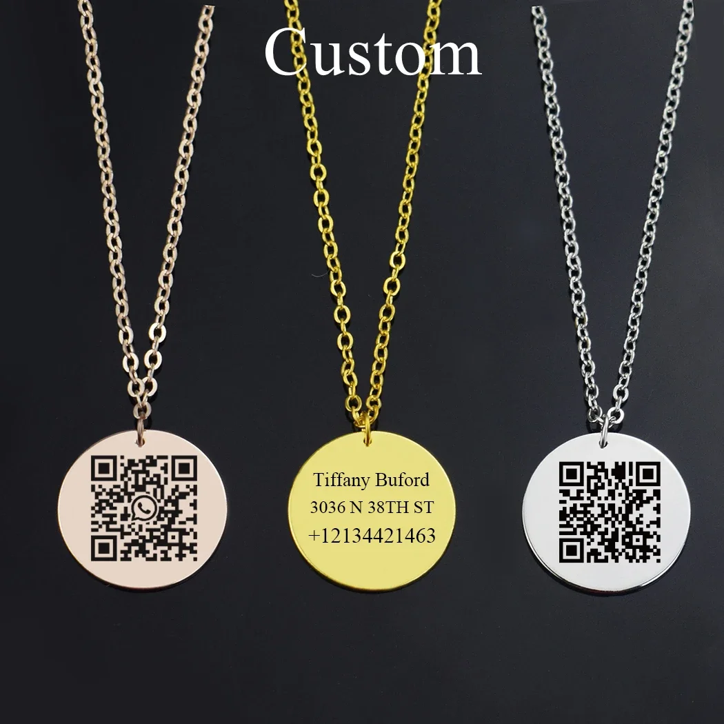 Customized-QR-Code-Necklace-Personalized-Text-Engraved-Stainless-Steel ...