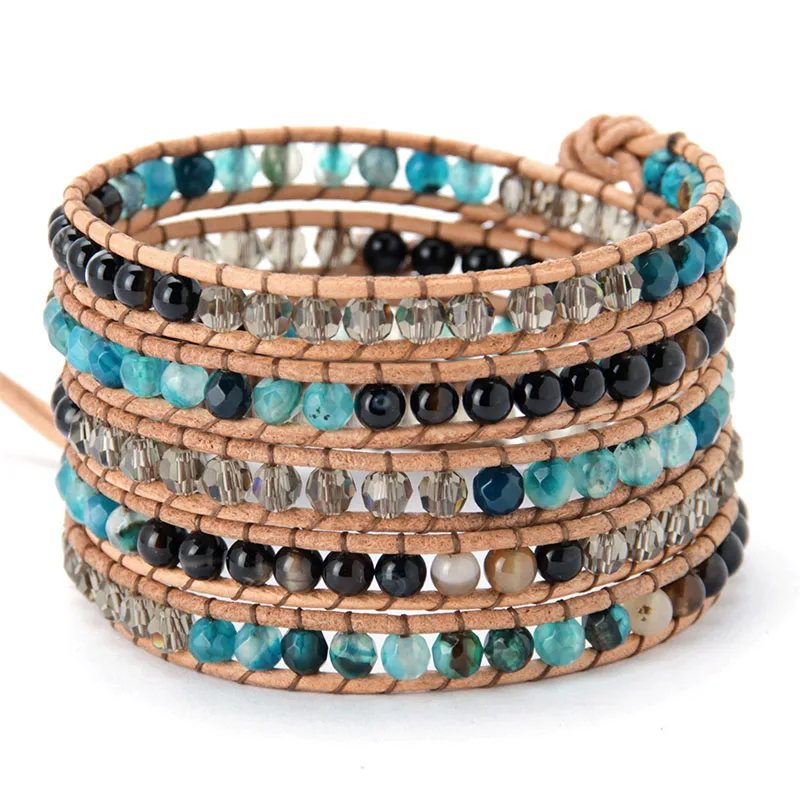 Classic-5-Strand-Natural-Stones-Onyx-Crystal-Leather-Cord-Strap-Wrap ...