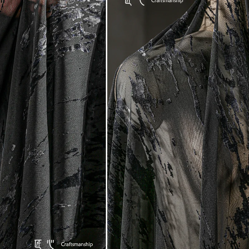 Flocking-Mesh-Fabric-Black-Lace-Texture-Clothing-Designer-Cloth-Apparel ...