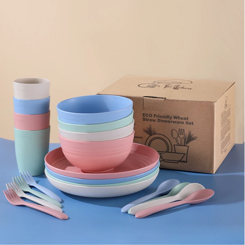 Plastic-Tableware-for-Camping-Picnic-Set-Full-Tableware-of-Plates-Wheat ...