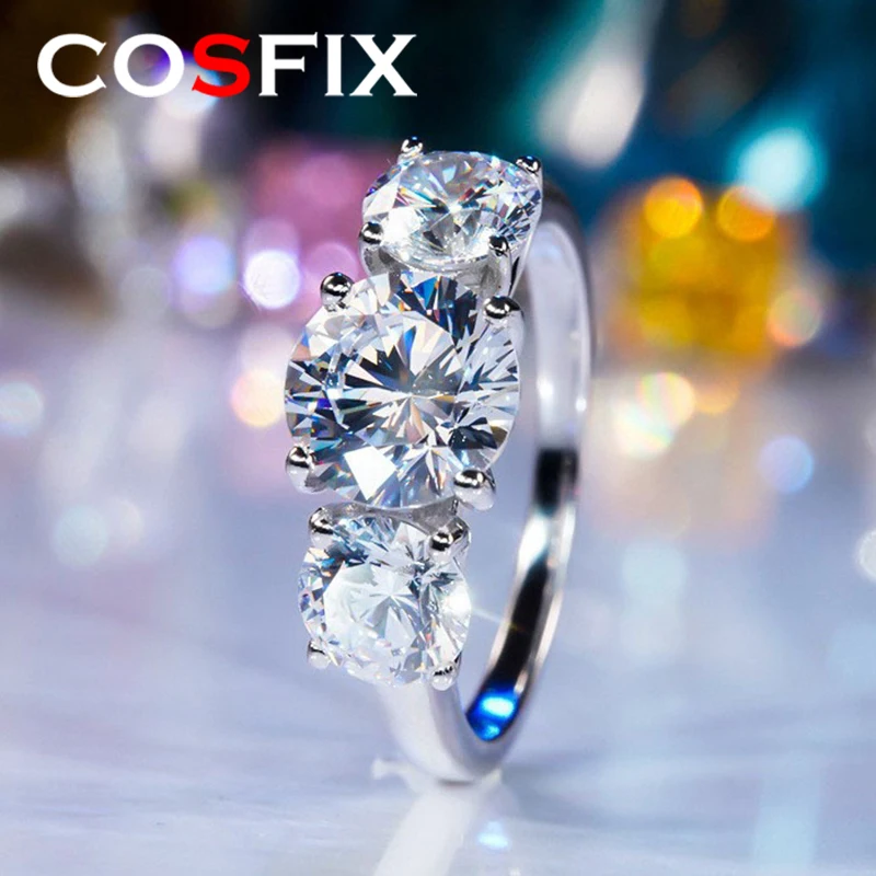 COSFIX สีขาวทอง4/2CT Moissanite แหวนประกาย Lab Grown Diamond Wedding Band S925 Solid Silver ...