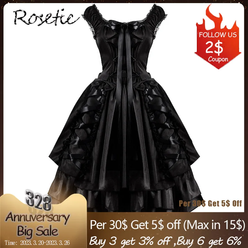 Rosetic New Fashion Medieval Gothic Women's Dress Rope High Waist Slim ...