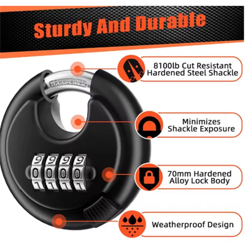 N09R-4 Digit Combination Disc Padlock With Hardened Steel Shackle Combo ...