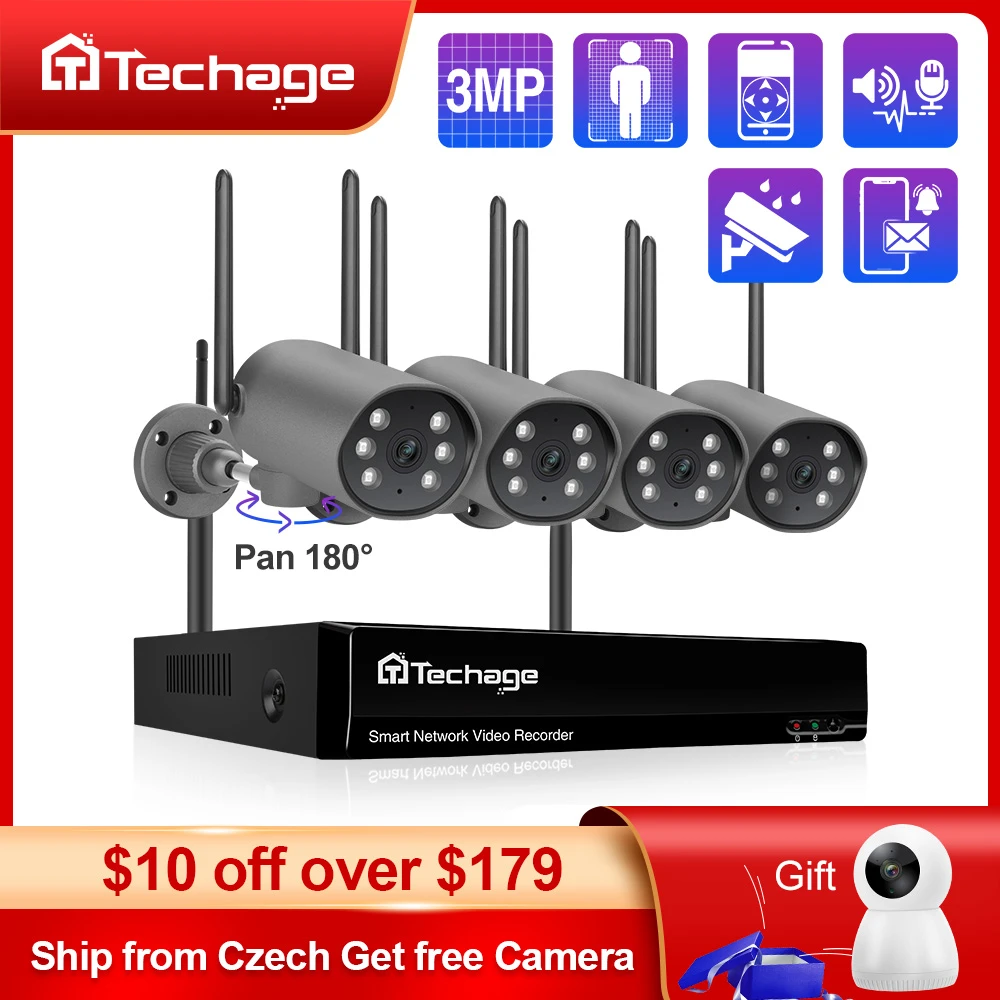 Techage H.265 8CH 3MP Wireless Video Security Camera System Outdoor Two ...