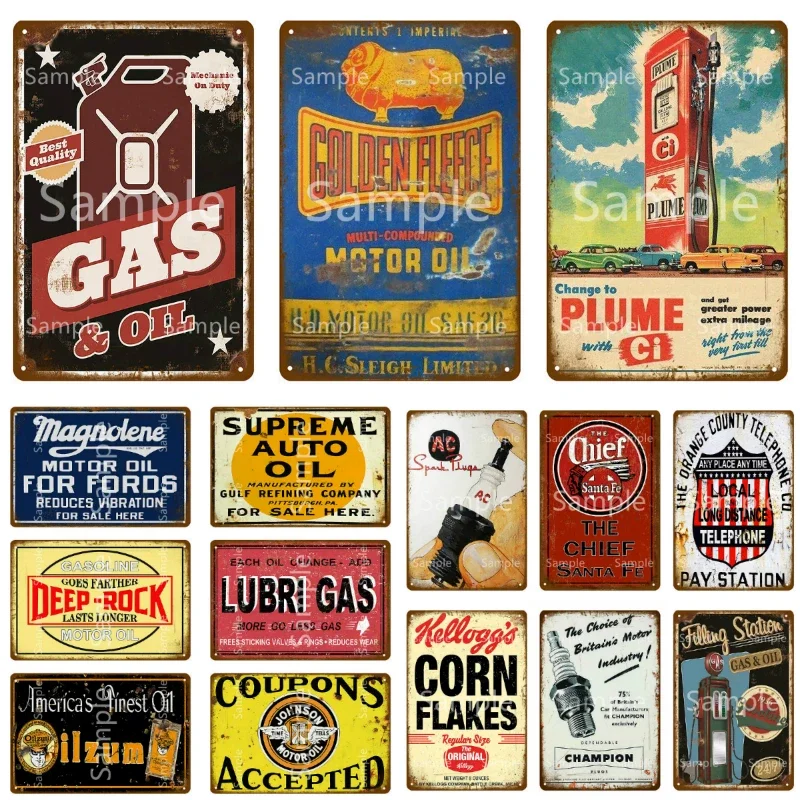 Lubri-Gas-Motor-Oil-Metal-Tin-Signs-Wall-Plaque-Vintage-Art-Poster ...
