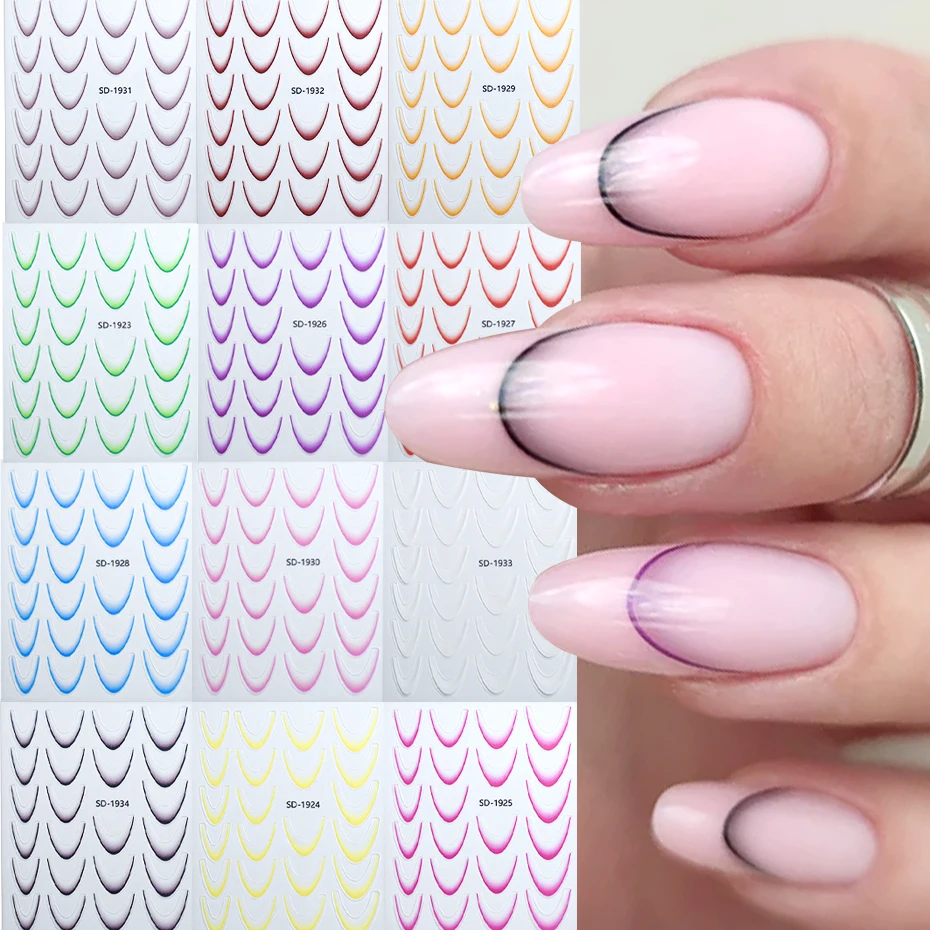 Stickers-for-Nails-Gradient-French-Curved-Gel-Decals-Holographic-Self ...
