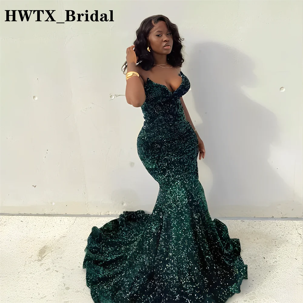 Emerald Green Sequin Prom Dresses Black Girl Long Plus Size Mermaid ...