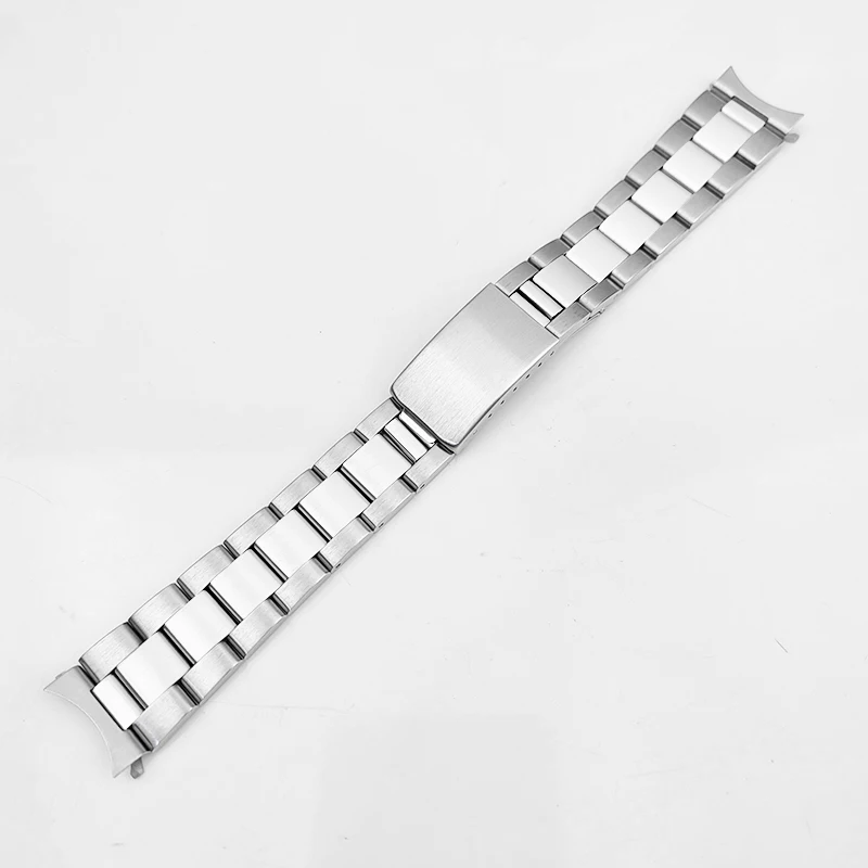 19mm Watch Band Strap Silver Polishing Hollow Curved End Oyster Style ...