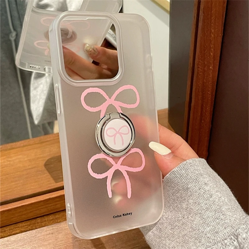 Cute-Matte-Bowknot-Finger-Ring-Bracket-Phone-Case-For-iphone-15-12-13 ...