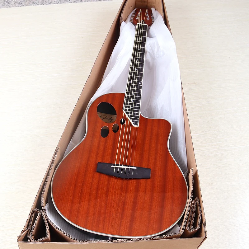 Round Back Acoustic Guitar 41inch Sapele Top 6 String High Glossy Folk ...