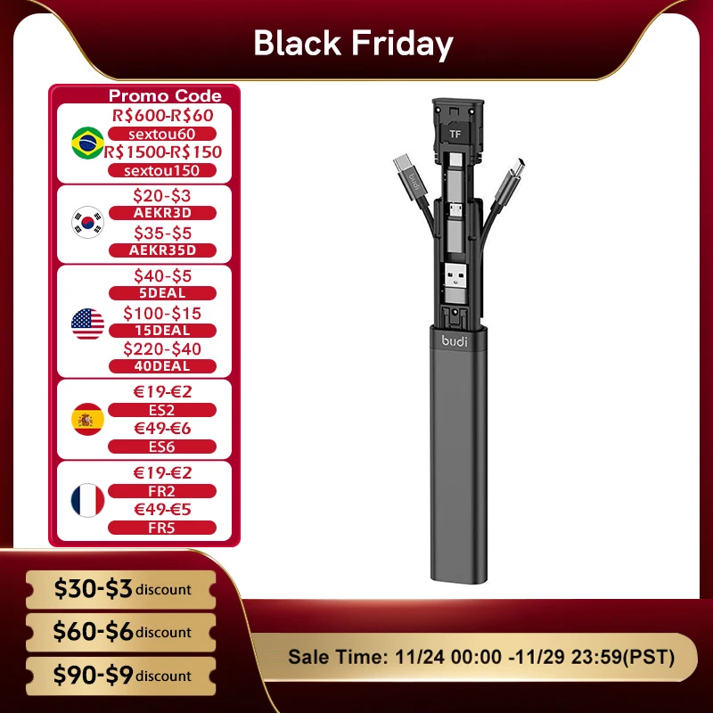 Budi Multi-function Smart Adapter Card Storage Data Tf Types Cable Usb ...