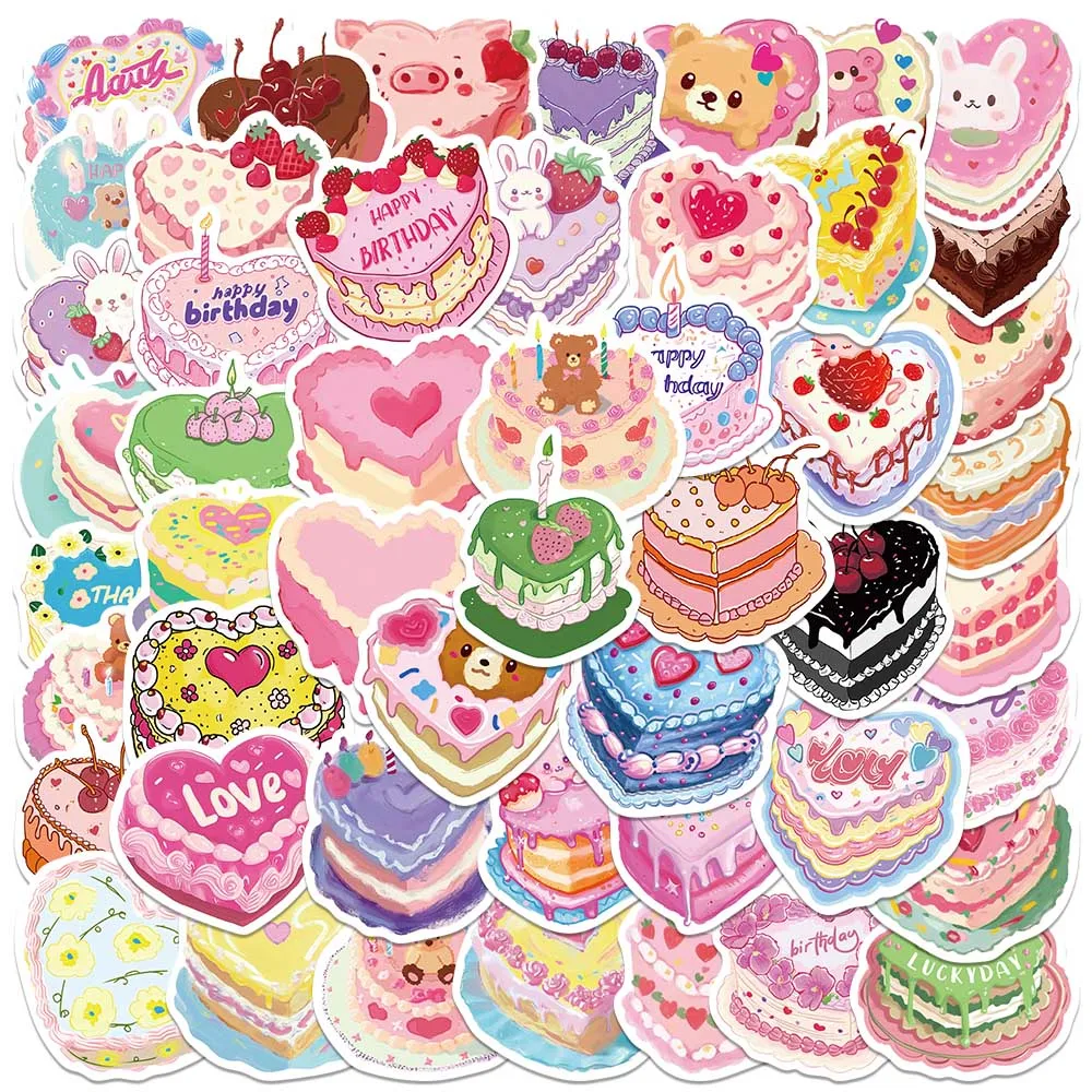 50pcs-Cute-Cartoon-Love-Heart-Birthday-Cakes-Stickers-For-Laptop-Water ...