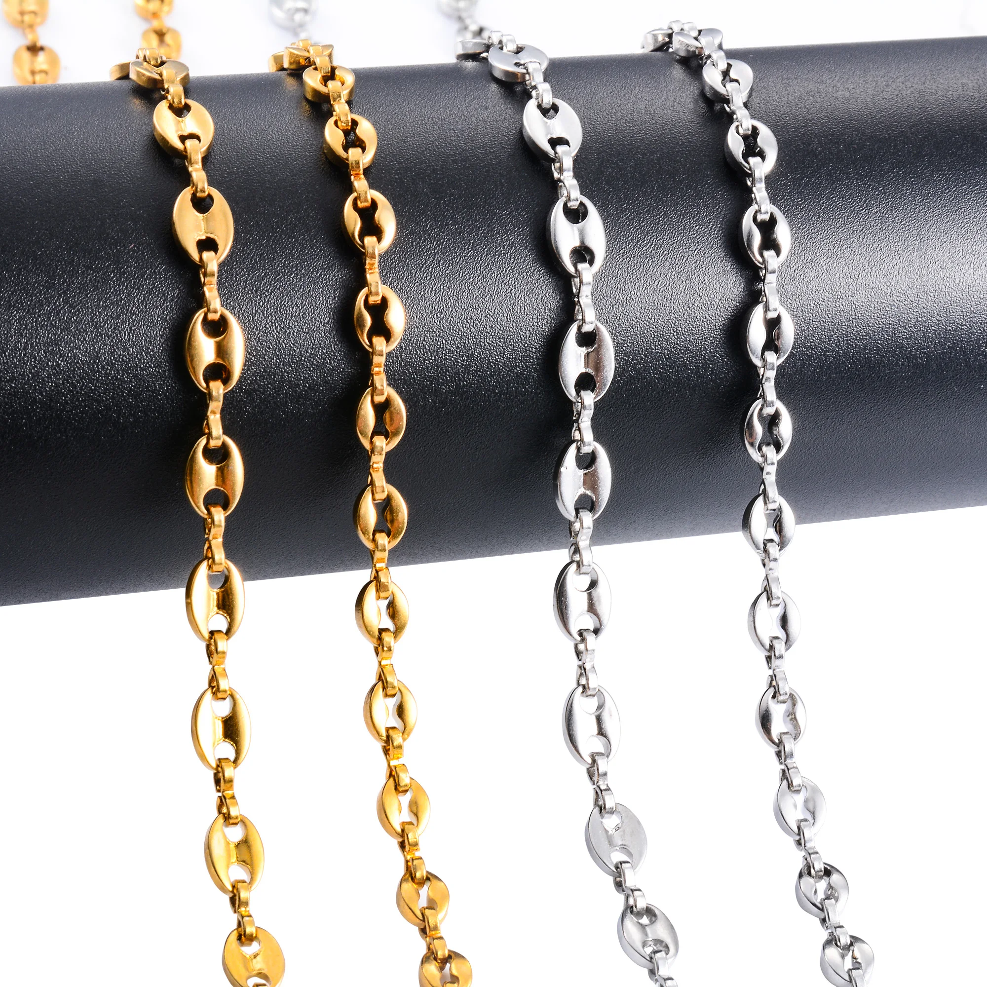 Stainless Steel Coffee Bean Link Chain Long Necklace for Men Women ...