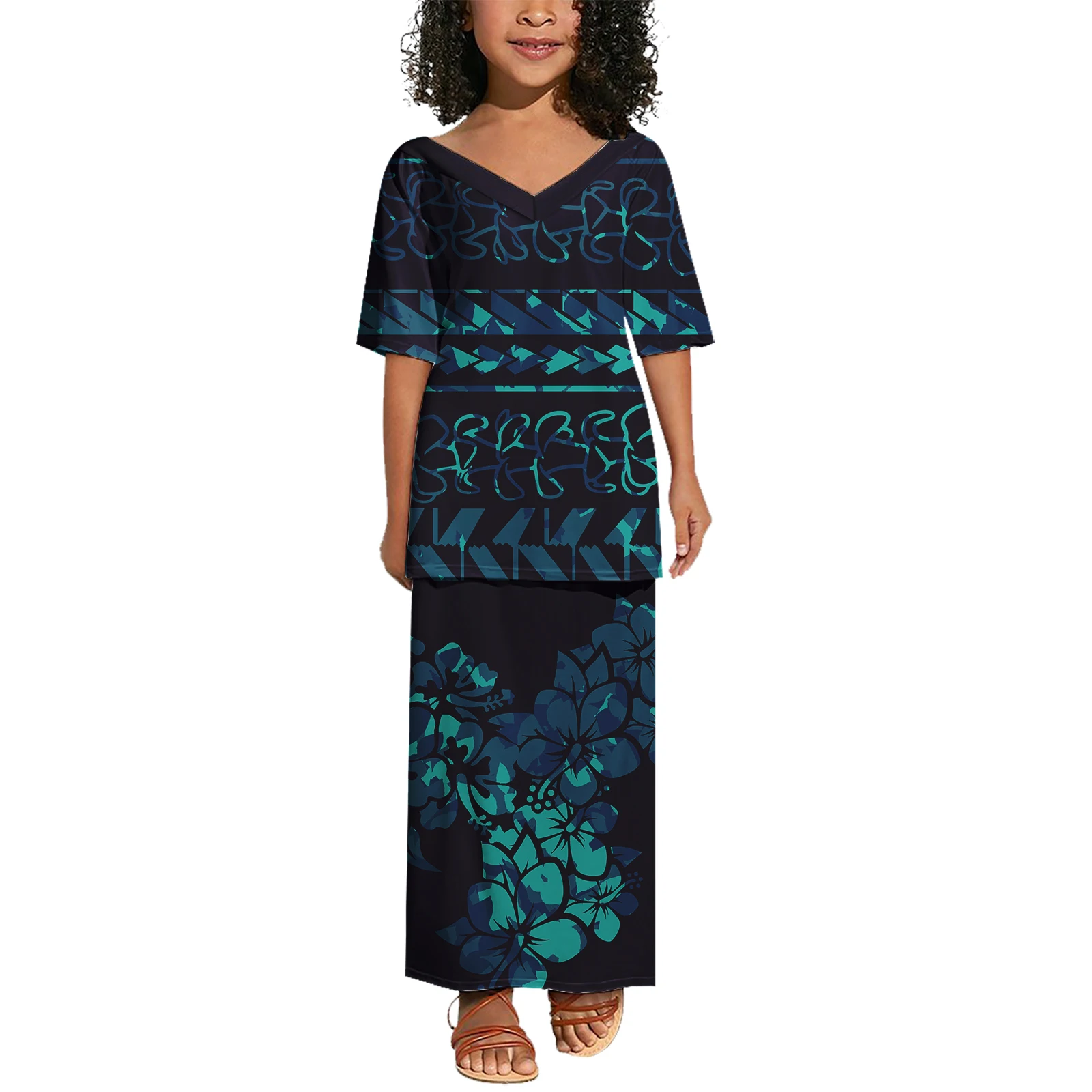New Summer V Neck Samoan Puletasi For Girls Children's Dress Set ...