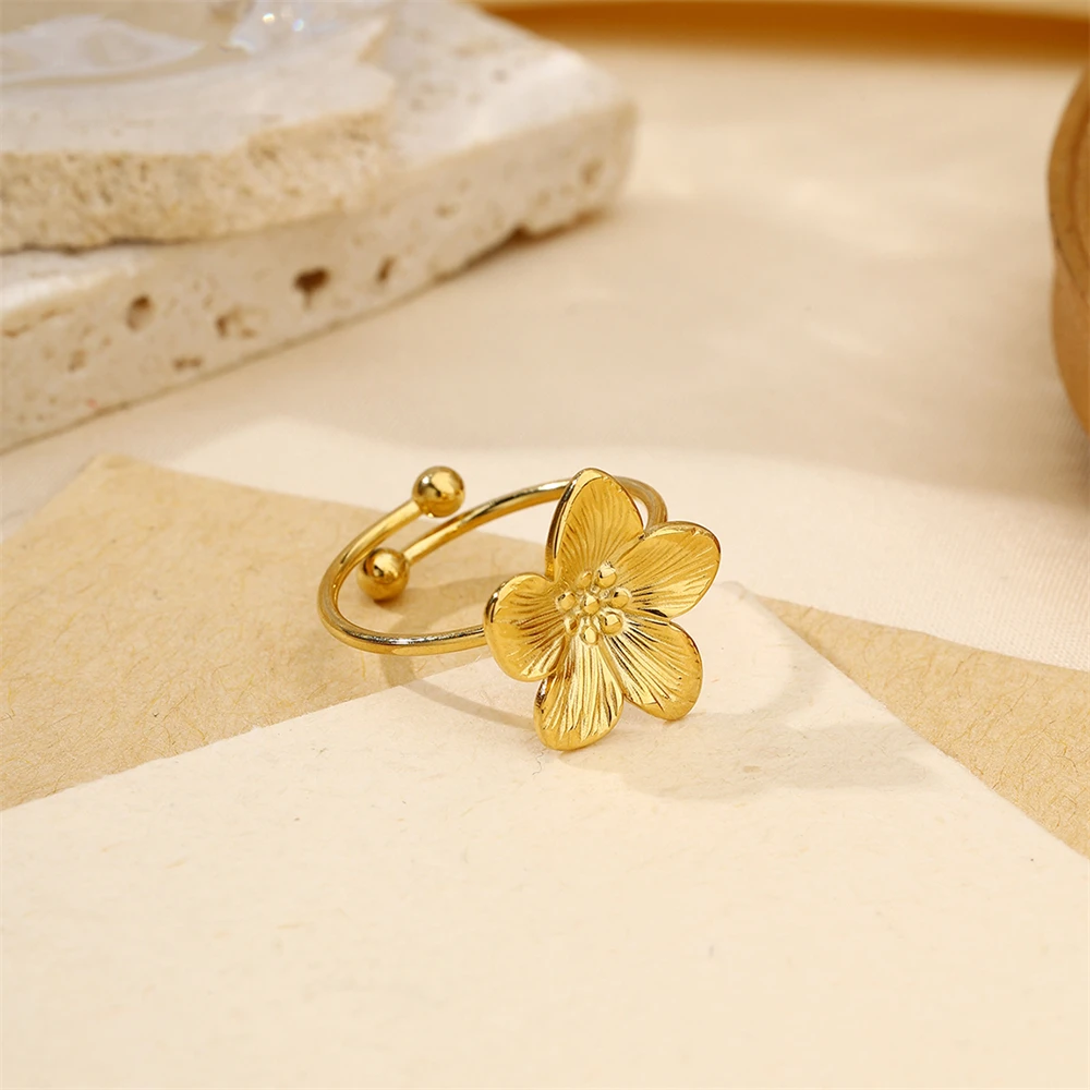 Romantic-Stainless-Steel-Flower-Open-Rings-For-Women-Kpop-Female-Finger ...
