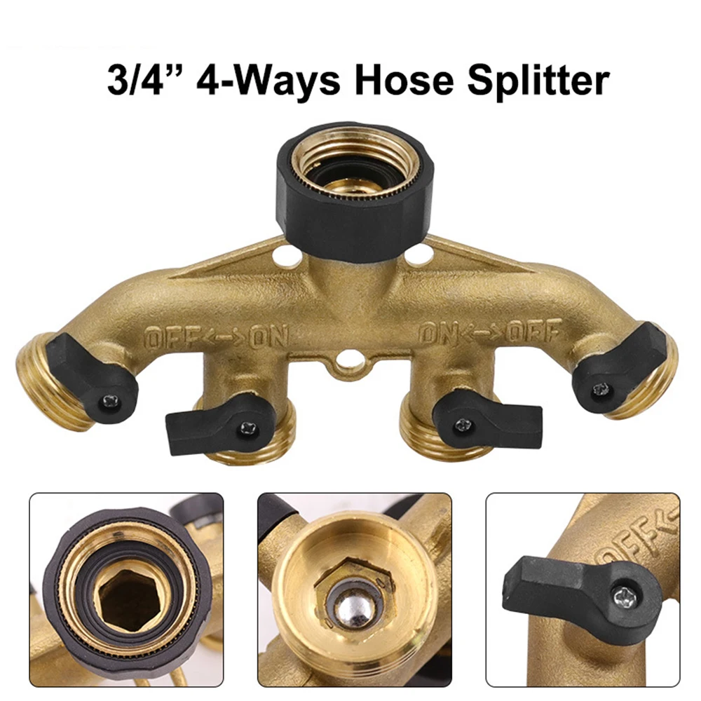 4-Way-Hose-Splitter-Garden-Supplies-Heavy-Duty-Brass-3-4-Hose-Adapter ...