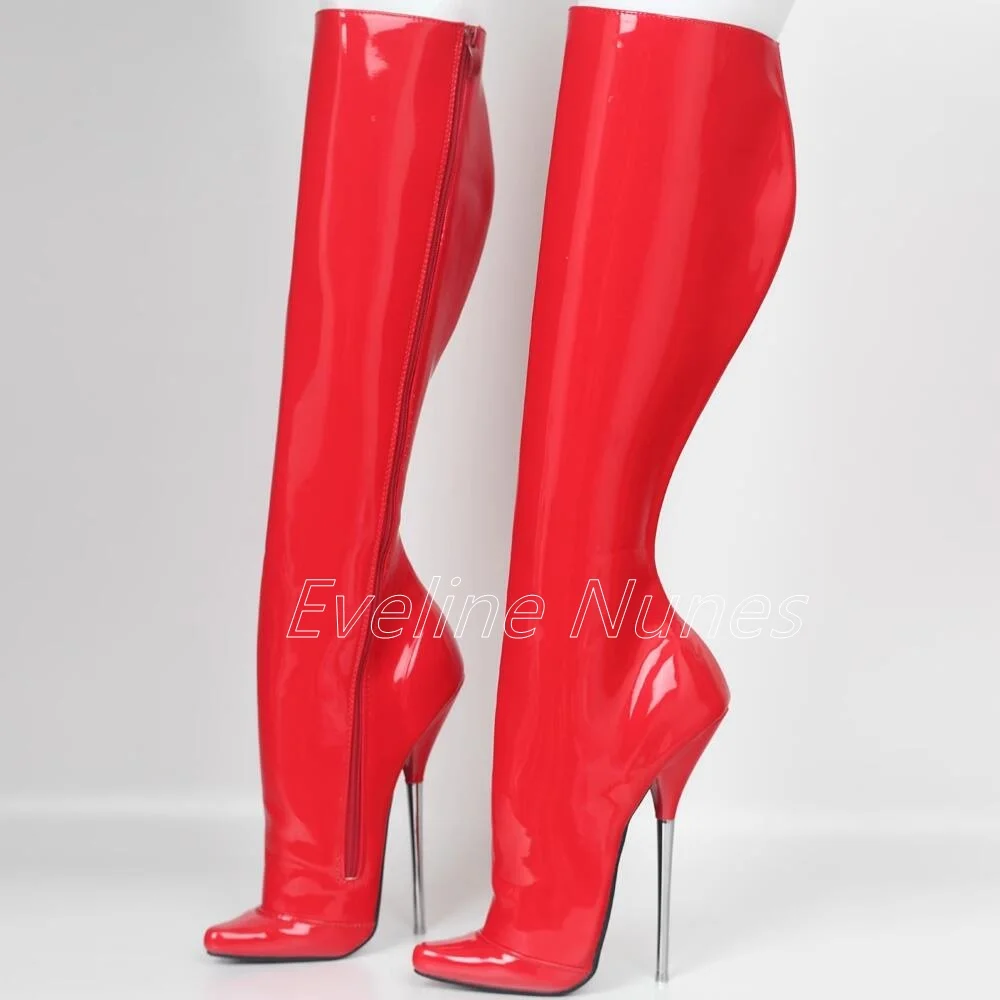 2023 Red Stiletto Boots New Arrival Solid Patent Leather Pointed Toe ...