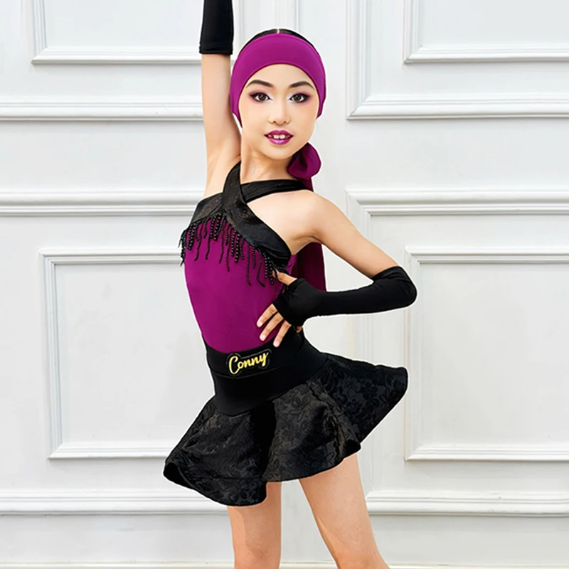 Ropa-de-baile-latino-de-verano-para-ni-as-mono-Halter-con-borla-falda ...