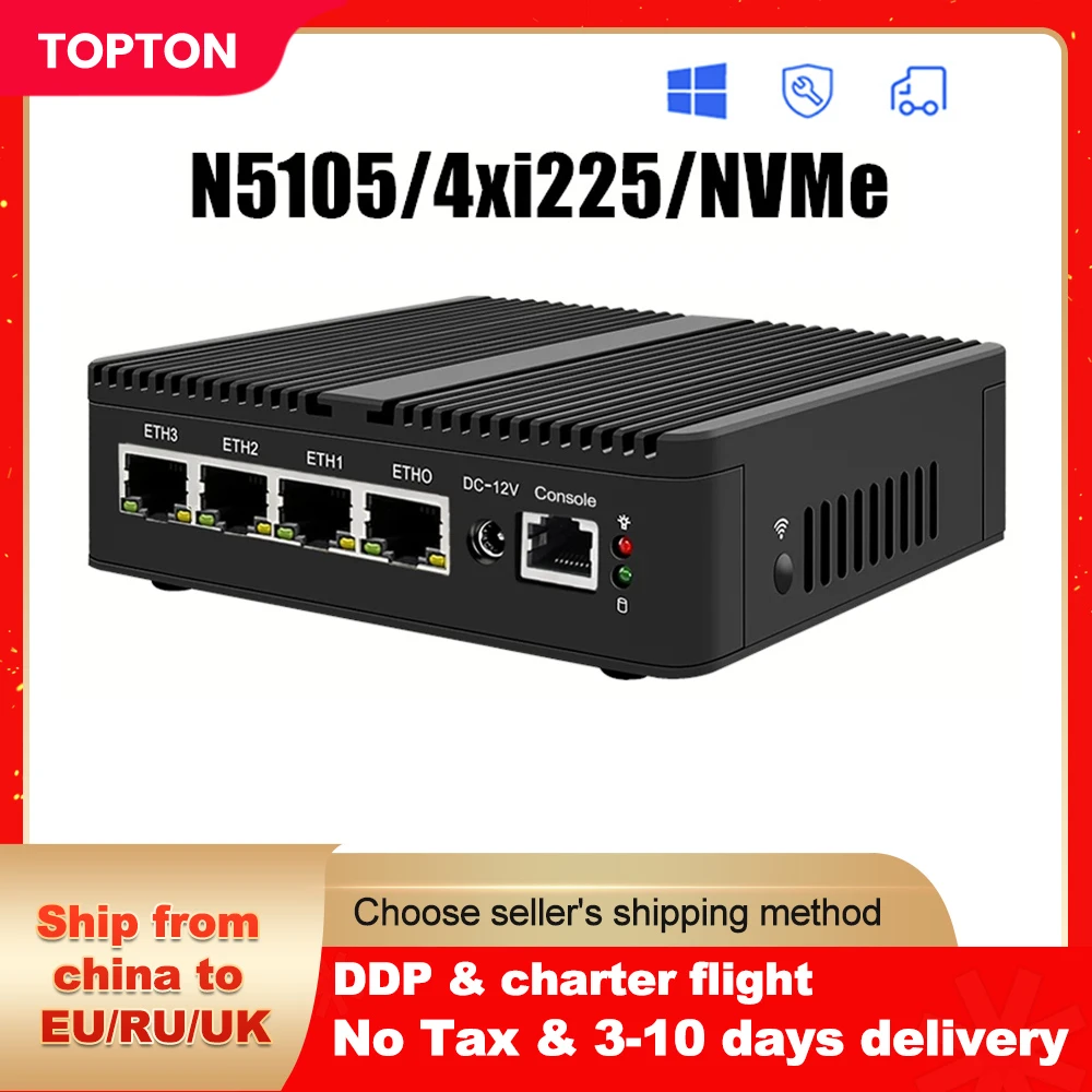 Mini roteador macio fanless celeron n5105 quad core 4 * intel i225 2.5gbe nics 2 * ddr4 nvme ...