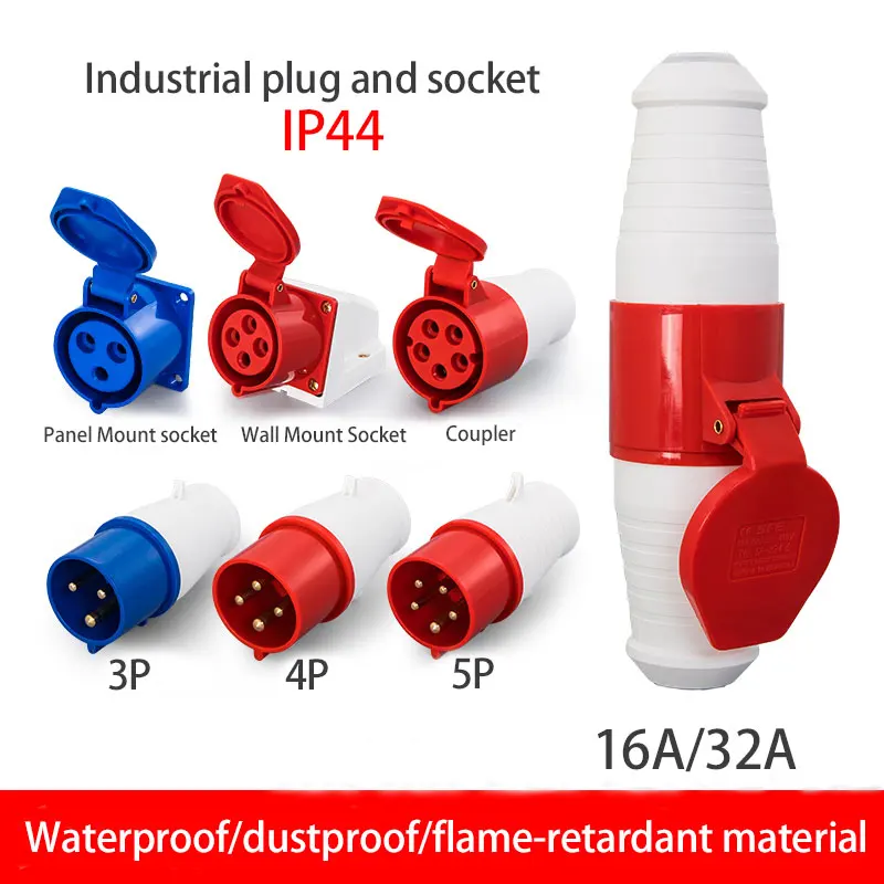16A-32A-IP44-Industrial-Plug-Socket-Waterproof-Connector-3P-4P-5P ...