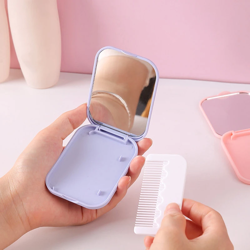Small-Mirror-Comb-Set-Solid-Color-Fashion-Portable-Folding-Makeup ...